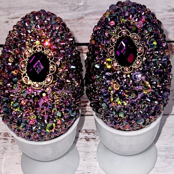 Hand Crafted | Holiday | Crystalrhinestone Set 2 Purple Passion Luxury Easter Eggs Custom Eggs ...